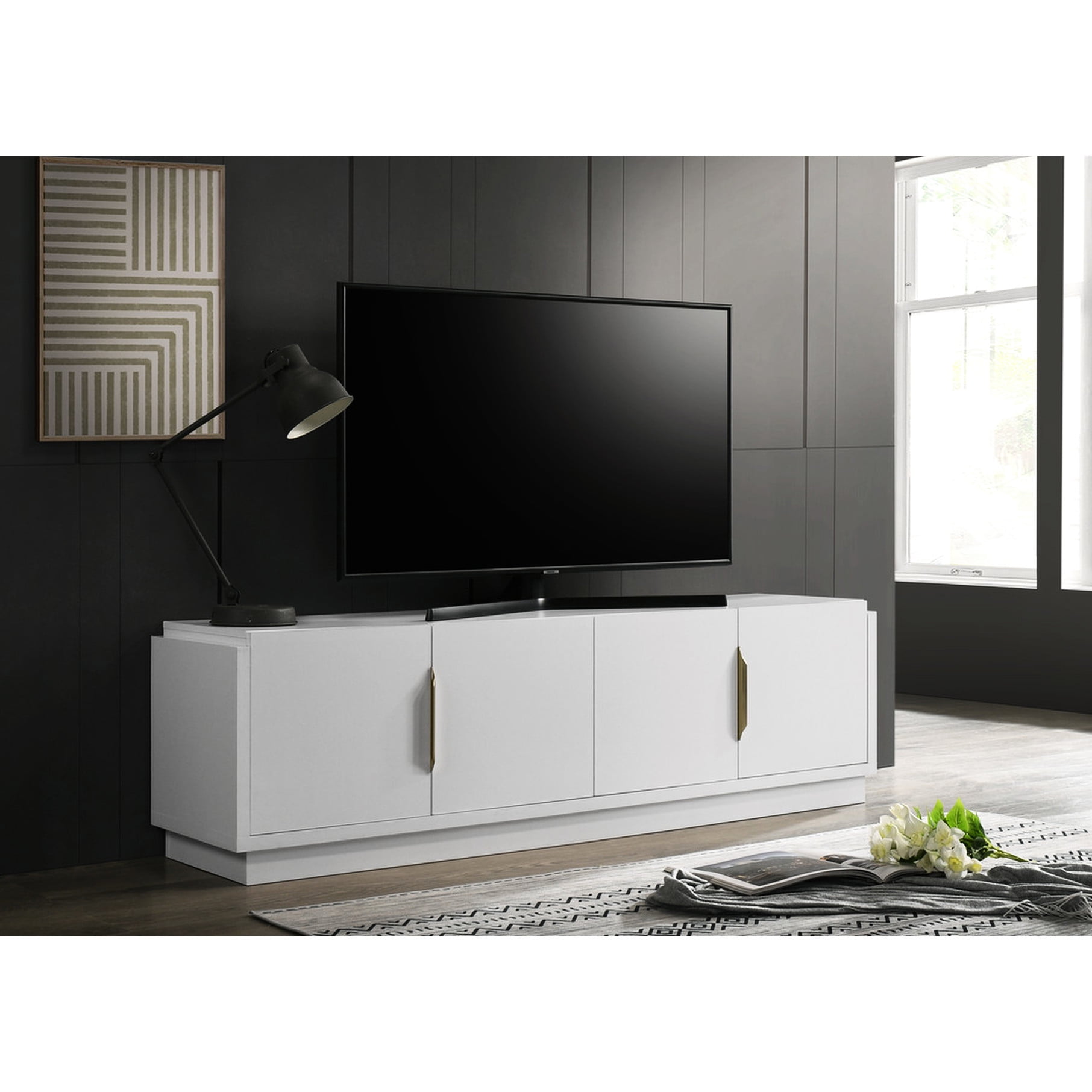 70-Inch White 4-Door TV Stand | Cable Management, Adjustable Shelf in ...