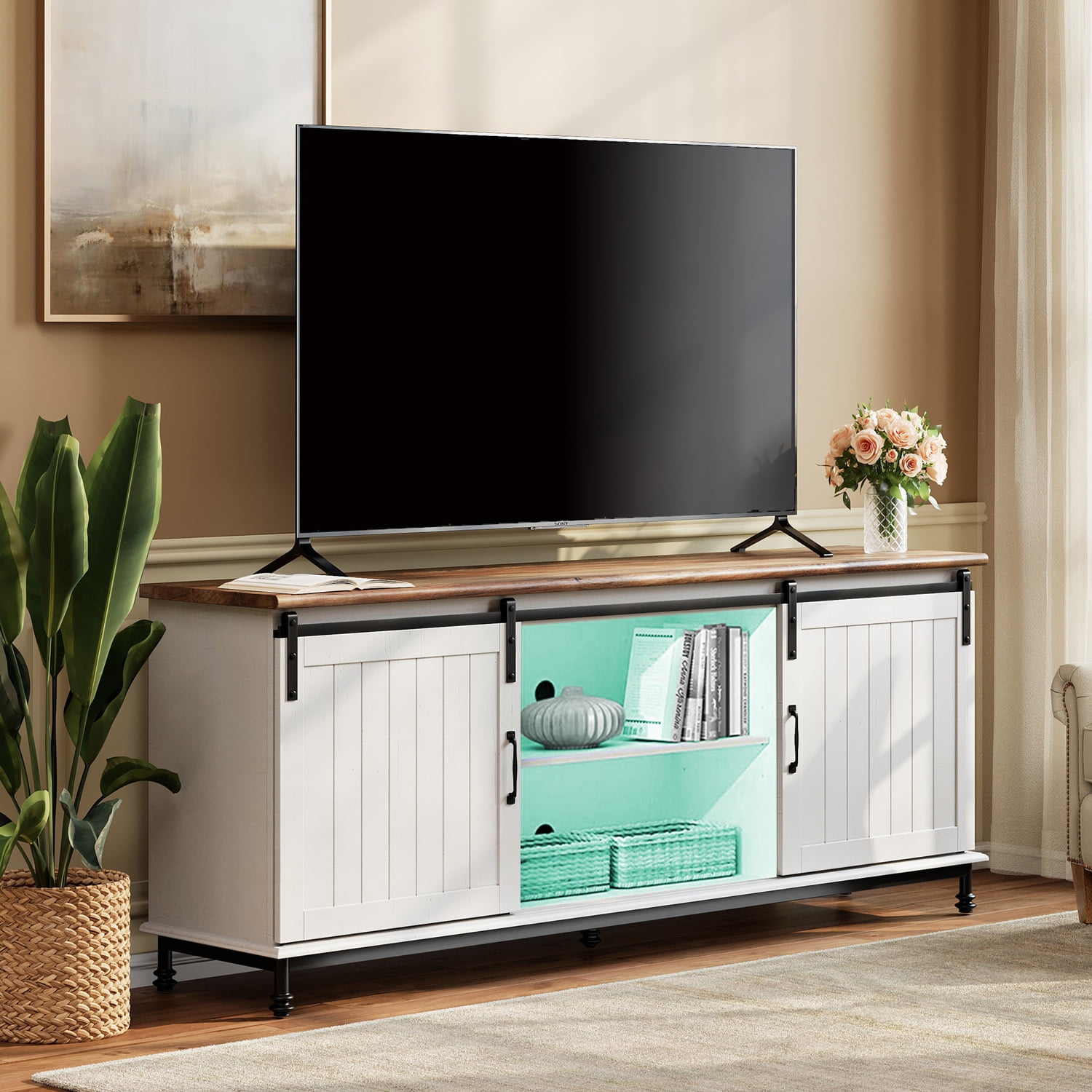 Free Shipping! Wampat 70 Inch TV Stand with 16 Color LED Lights, Wood ...