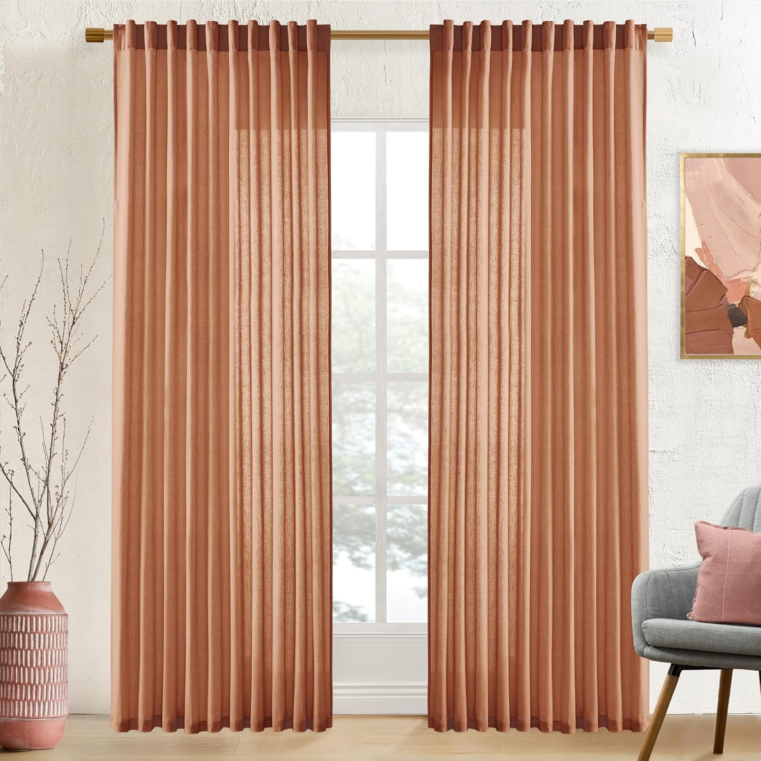 70 Inches Wide Sheer Linen Curtains for Bedroom, 84 Inches Long ...