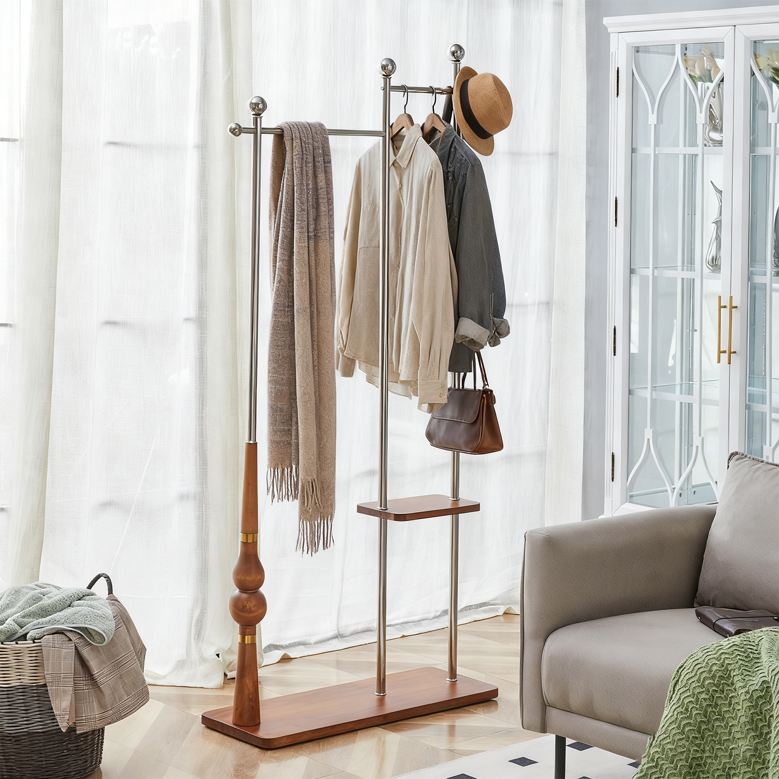 70" Industrial Coat Rack, Heavy-Duty 110lb Capacity, Solid Wood ...