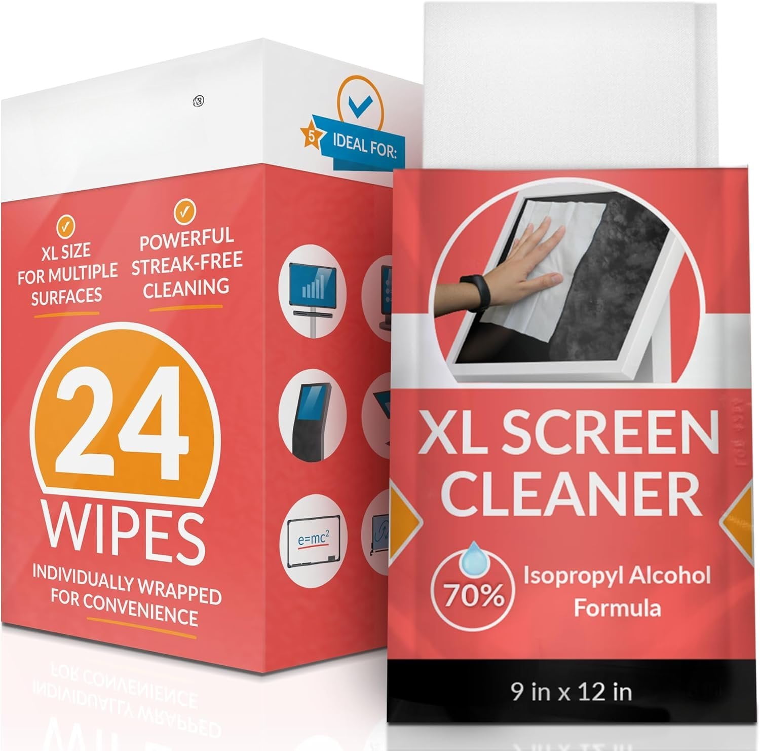 70% Isopropyl XL Screen and Electronics Wipes, Lint-, Streak-, -Drying ...