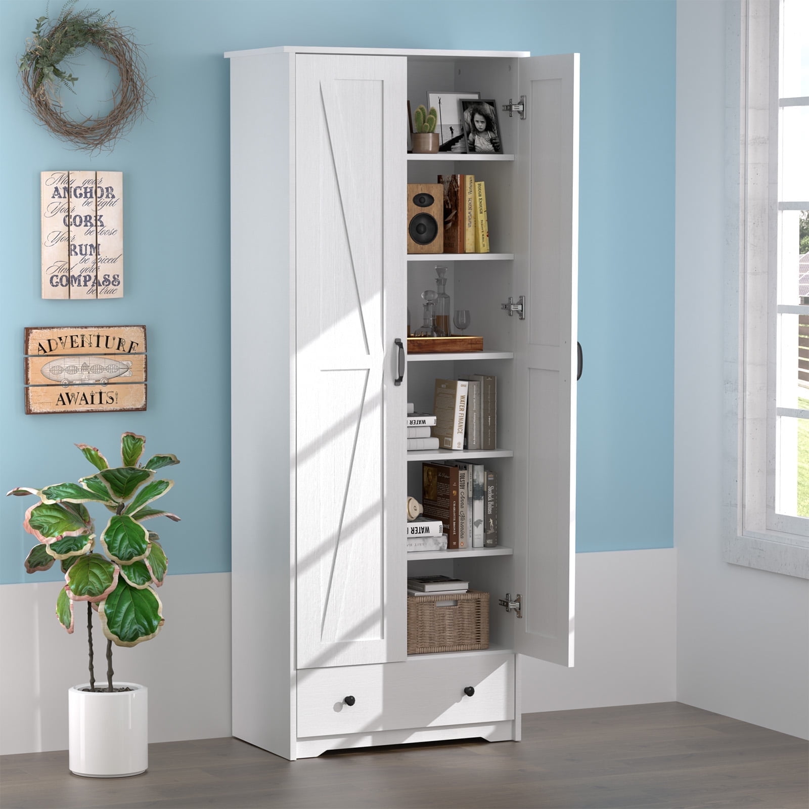 UPGO 70'' Tall Large Wood Storage Pantry Cabinet with 6 Adjustable ...