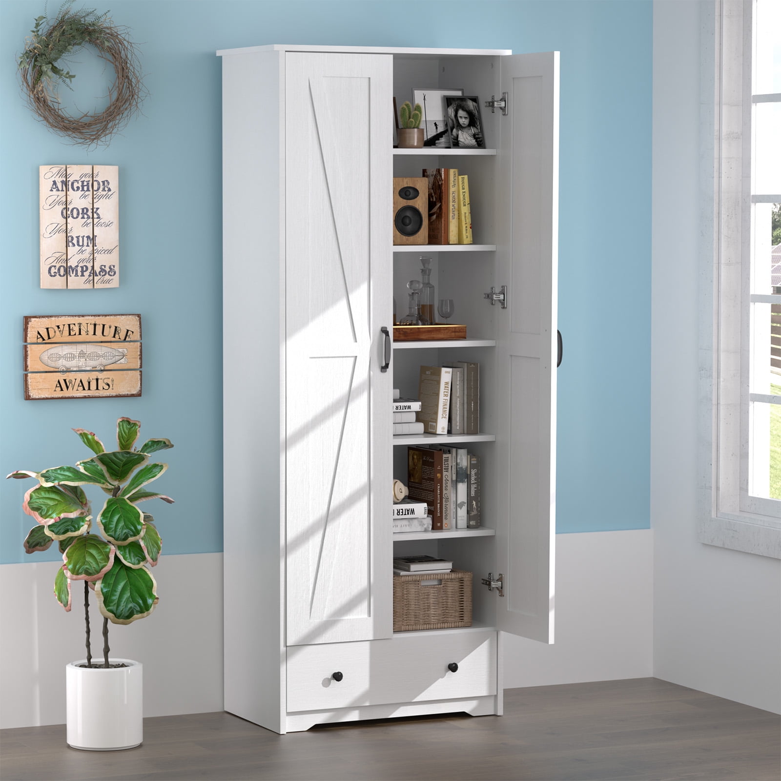 UPGO 70'' Tall Large Wood Storage Pantry Cabinet with 6 Adjustable ...