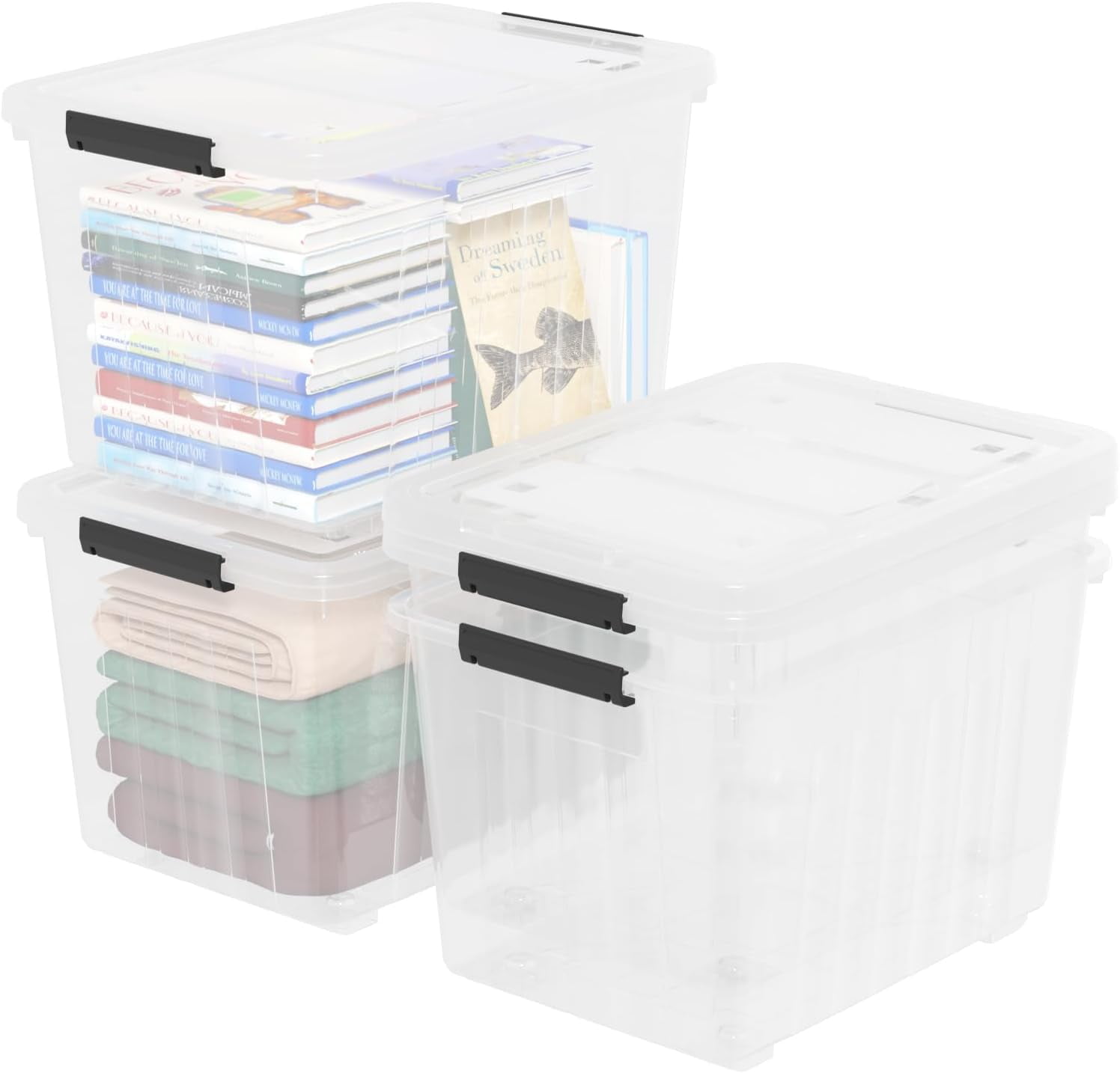 70 L 4 Packs Large Plastic Storage Box, Clear Storage Bin with Wheels ...