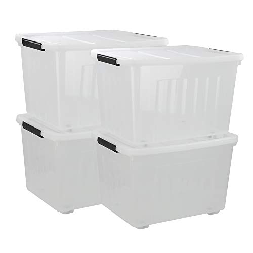 70 L Large Clear Storage Boxes, 4-Pack Plastic Storage Box with Lids ...