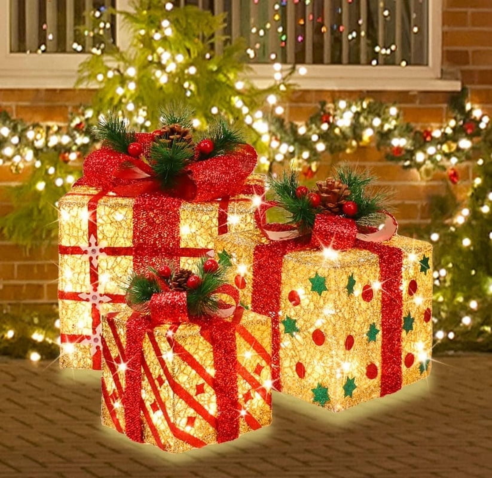 70 LED Christmas Set of 3 Lighted Gift Boxes Decorations,Warm White ...