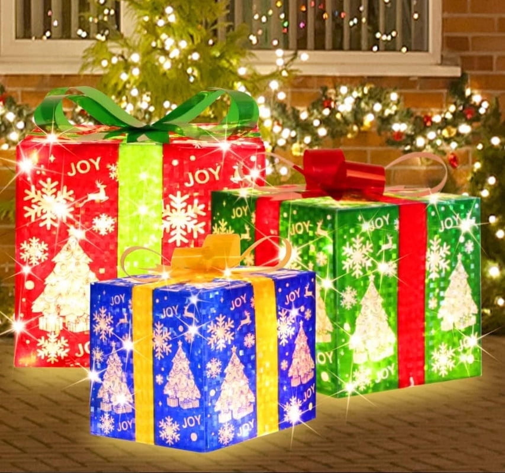 70 LED Christmas Set of 3 Lighted Gift Boxes Decorations,Warm White ...