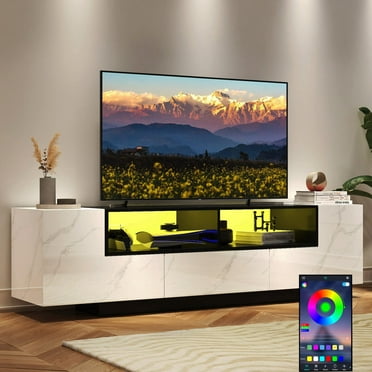 Twin Star Home Coastal TV Stand for TVs up to 80" with Linen Door ...