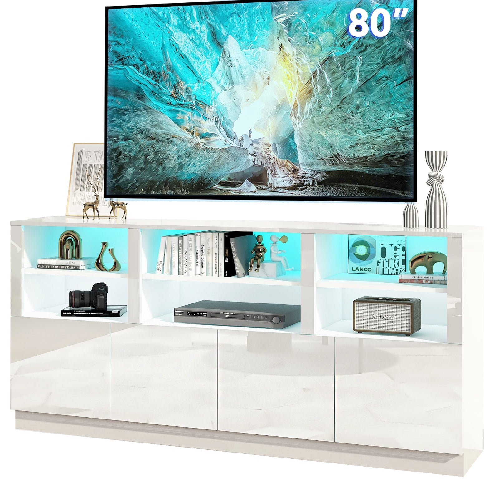 "ChVans 70"" High Gloss LED TV Stand, Entertainment Center for 80"" TVs ...