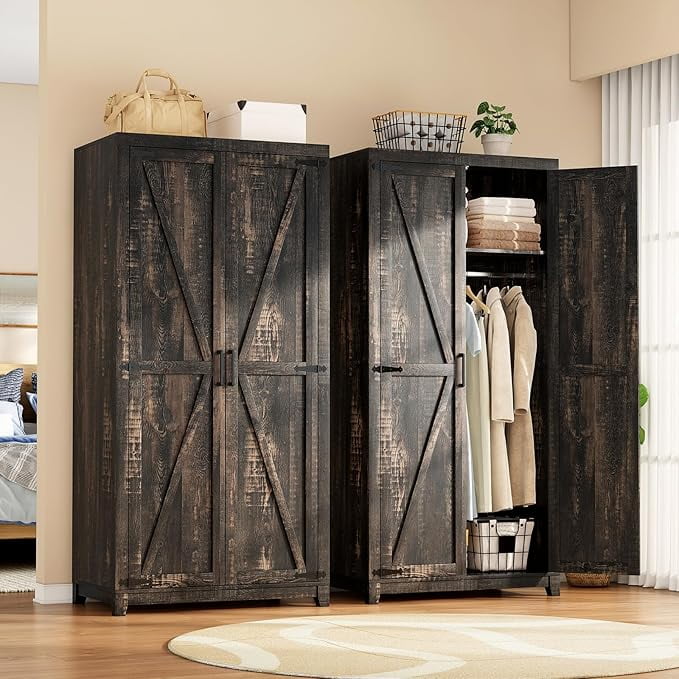 VANACC 70" Large Armoire Wardrobe Closet Set of 2 with Hanging Rod ...
