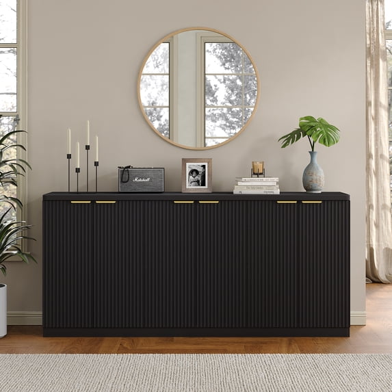 70" Large Buffet Sideboard Cabinet, Fluted Sideboard Buffet Cabinet 6 ...