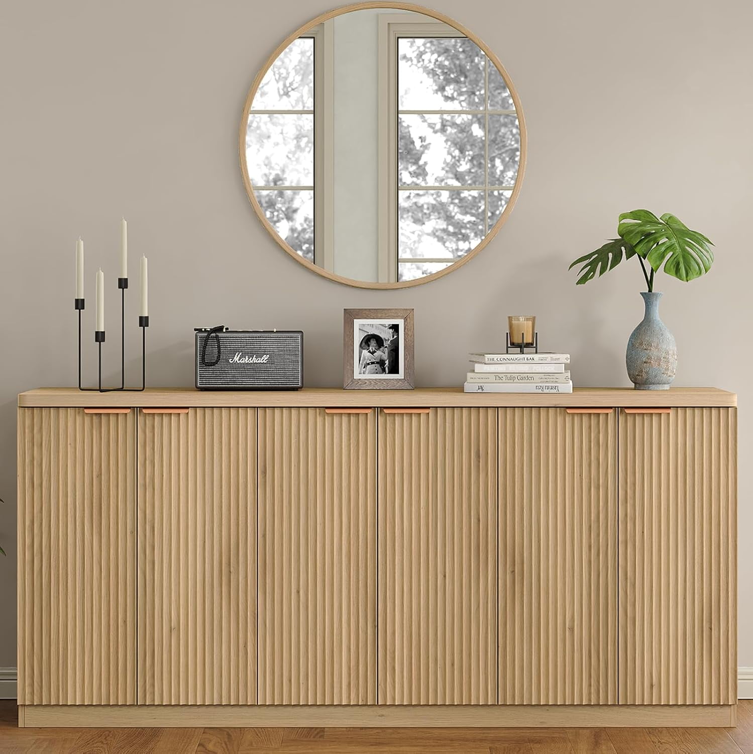 70" Large Buffet Sideboard Cabinet, Fluted Sideboard Buffet Cabinet 6 ...