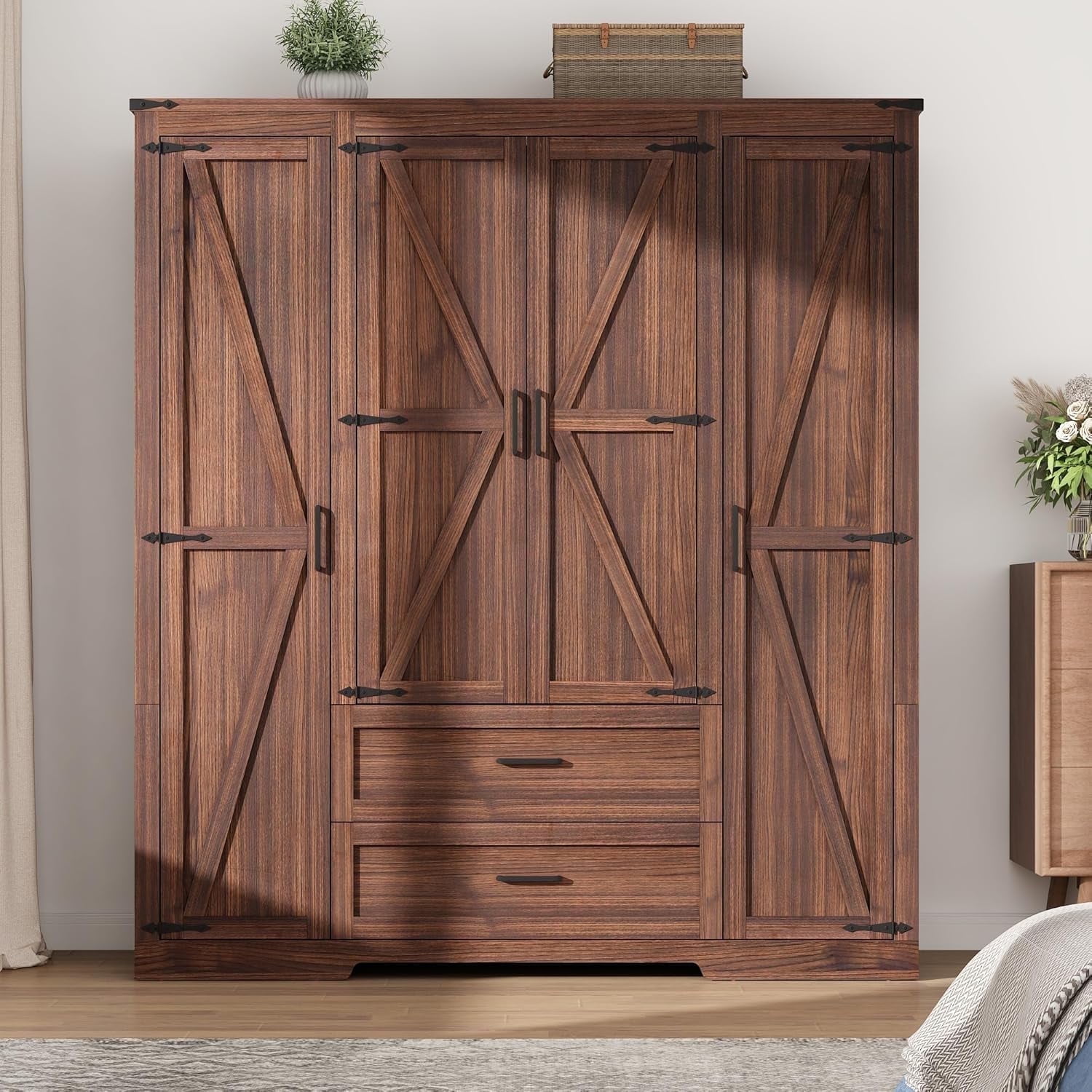 ChVans 70" Farmhouse Armoire Wardrobe Closet with Doors and Drawers, 4 ...