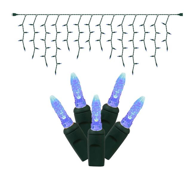 70 Light Blue M5 LED Icicle Light on Green Wire 9 ft. Christmas Light ...