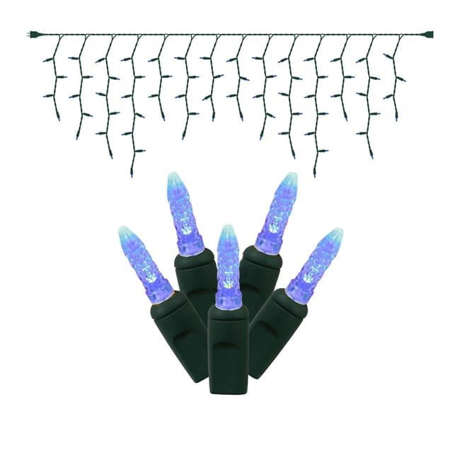 70 Light Blue Twinkle M5 LED Icicle Light on Green Wire 9 ft. Christmas ...