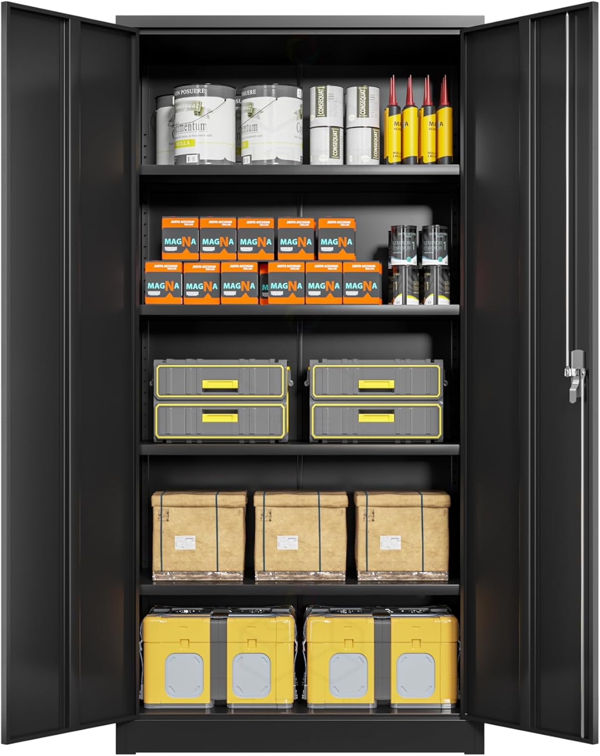 70” Locked Steel Storage Cabinet, Black Locking Metal Cabinet, Tall ...