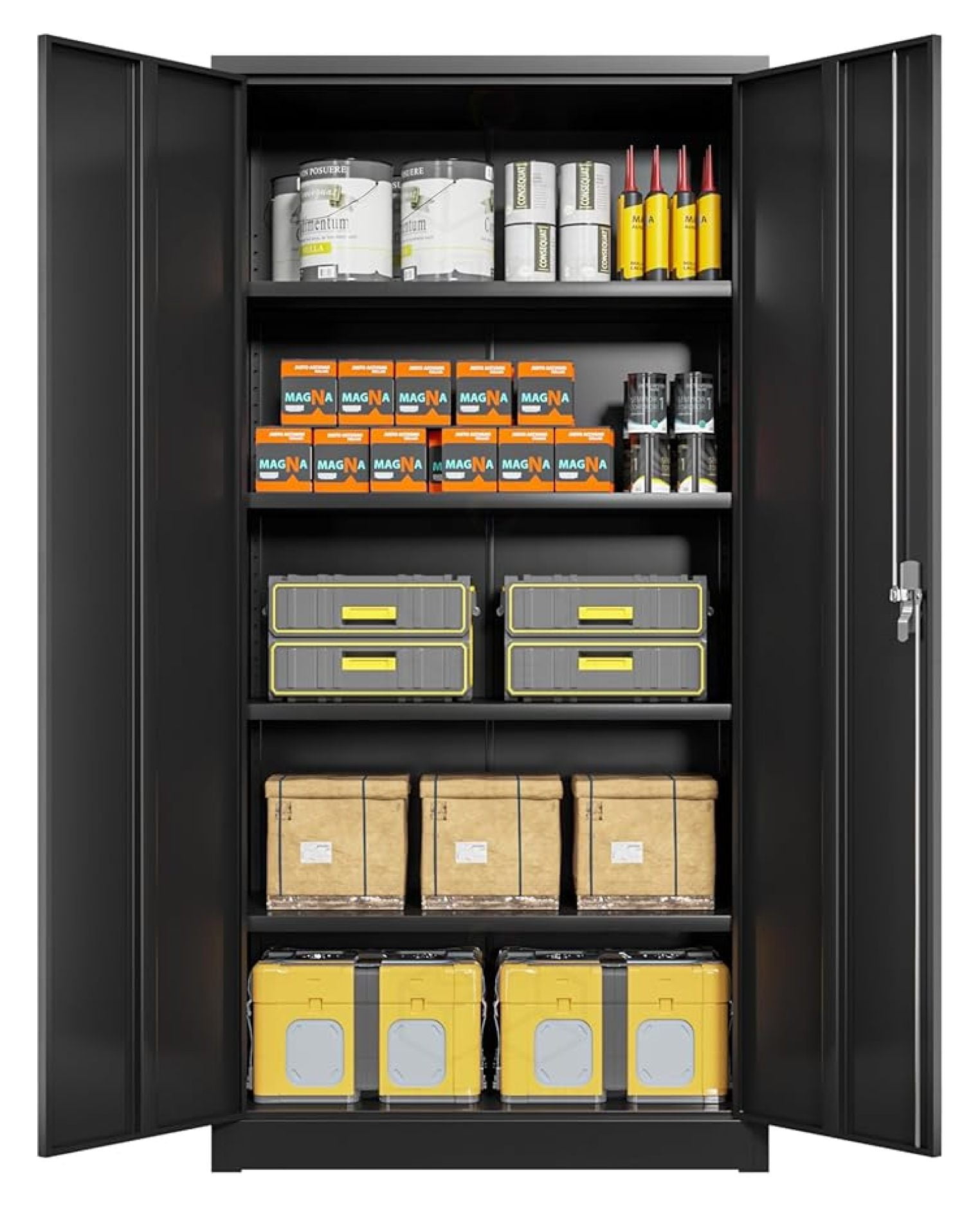 70” Locked Steel Storage Cabinet, Black Locking Metal Cabinet, Tall ...