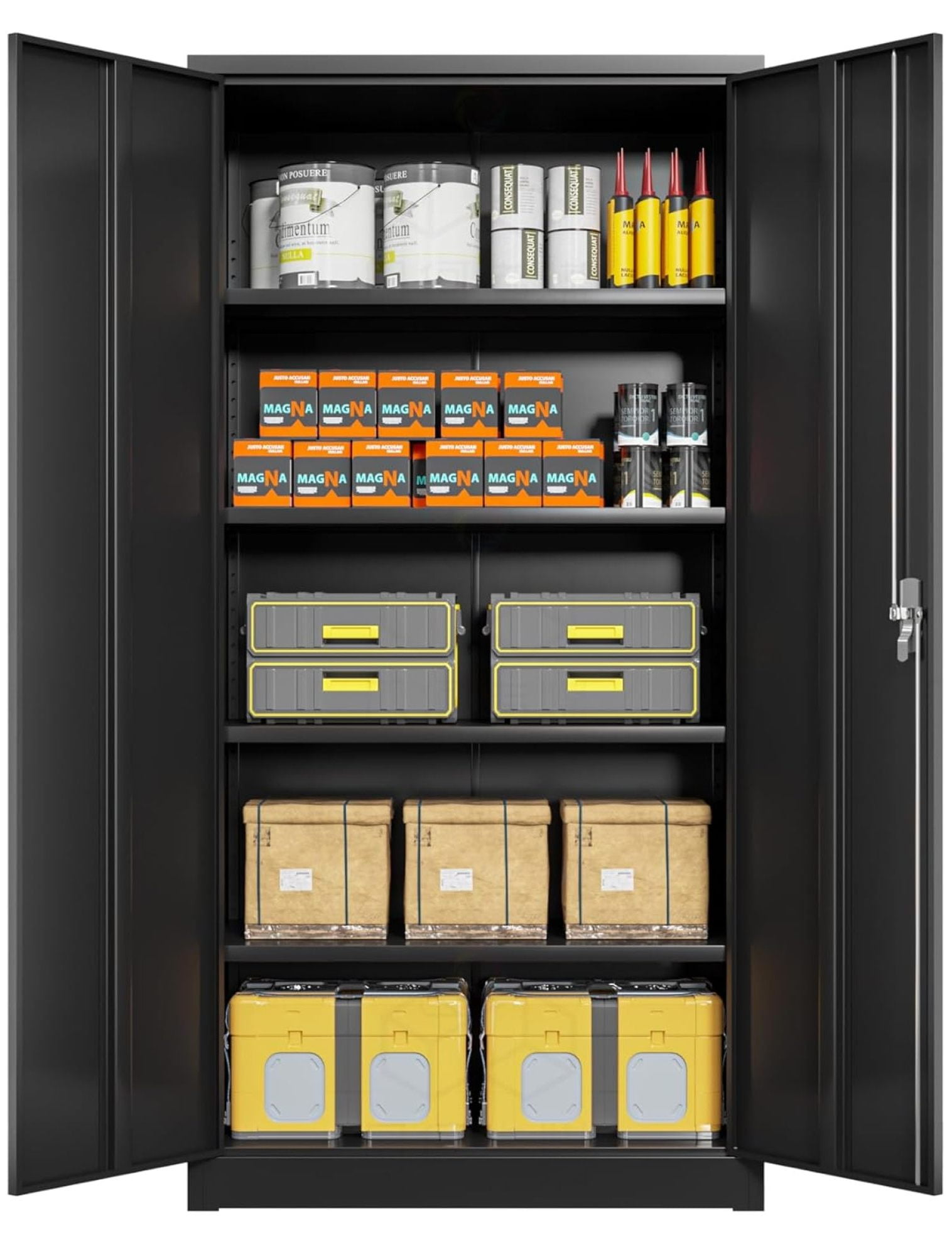 70” Locked Steel Storage Cabinet, Black Locking Metal Cabinet, Tall ...