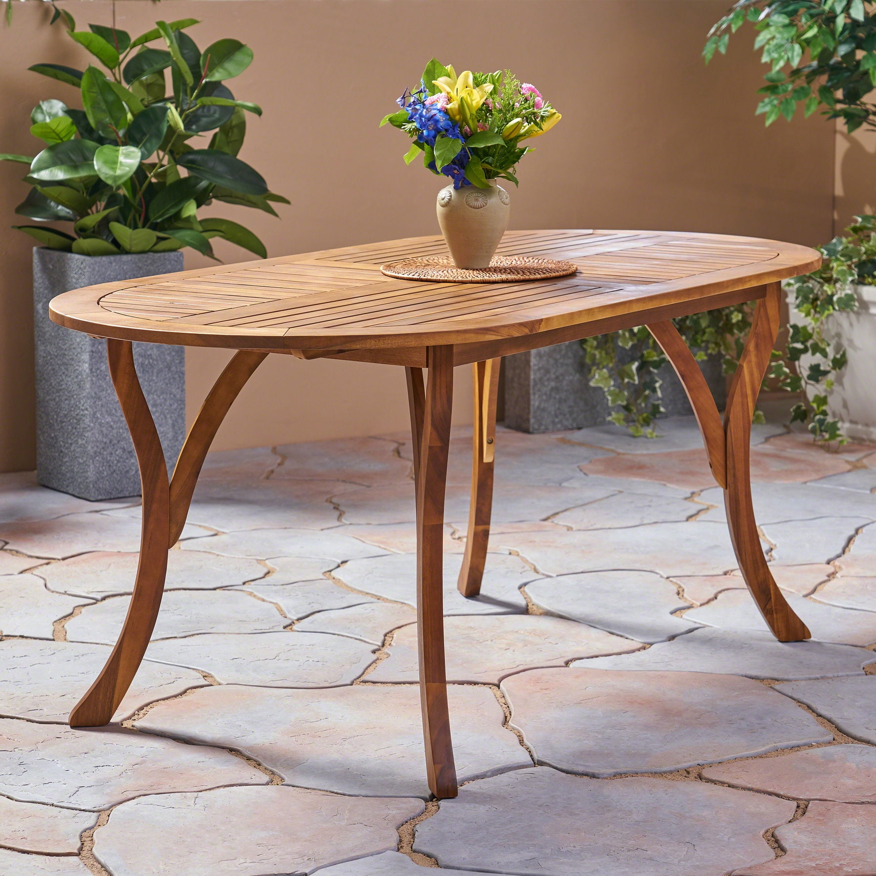 70" Long Acacia Table, Perpendicular Slats - Perfect for Entertaining ...
