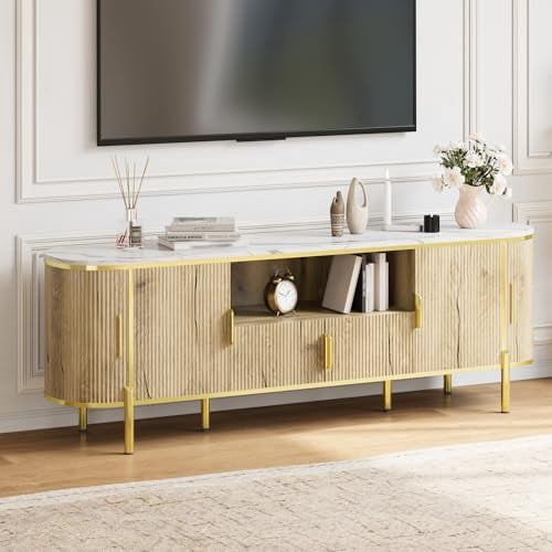 70" Luxury Fluted TV Stand for TVs Up to 80", Entertainment Center with ...