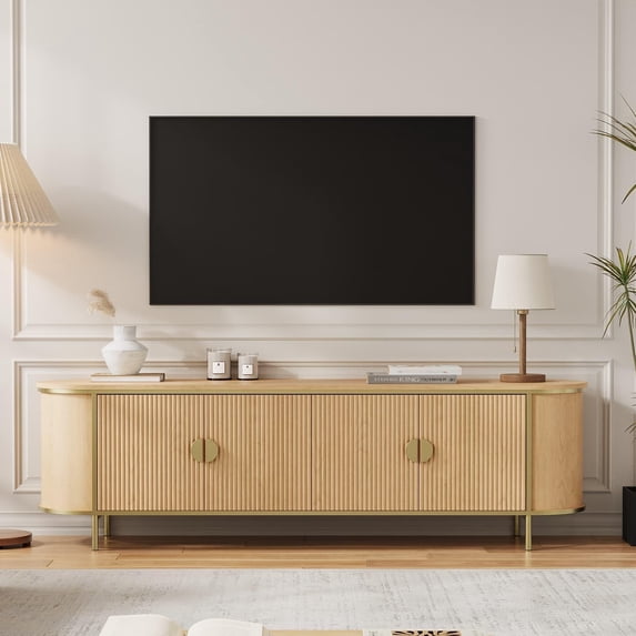 HoopieHome TV Stand Mid Century Modern 70 Inch Fluted Entertainment ...