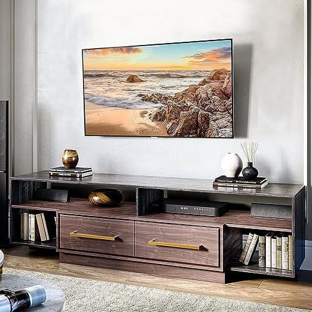 70" Mid- Modern TV Stand with Open Shelves and Drawers, Entertainment ...