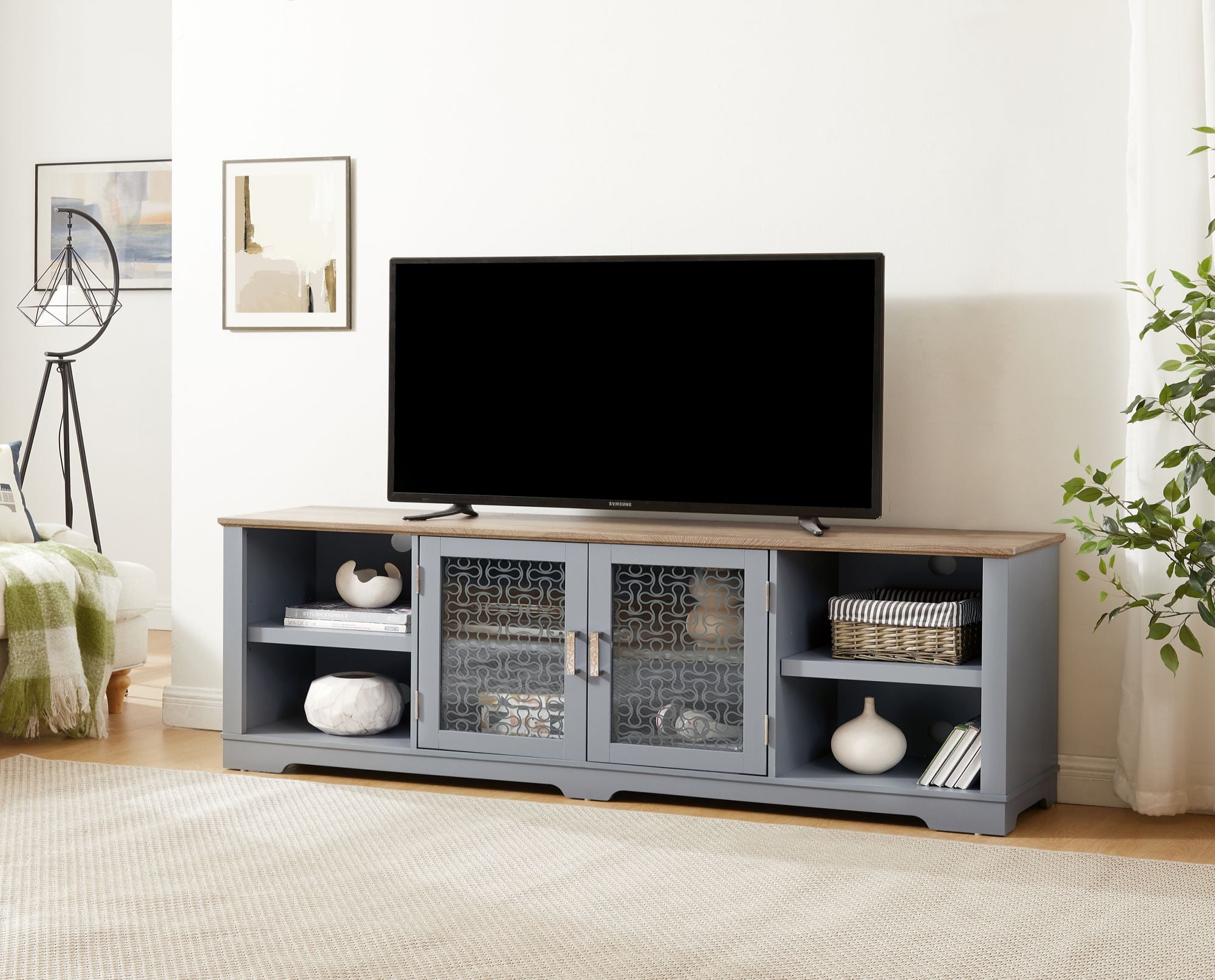 70" Modern Farmhouse TV Entertainment Center, Large Home Entertainment ...