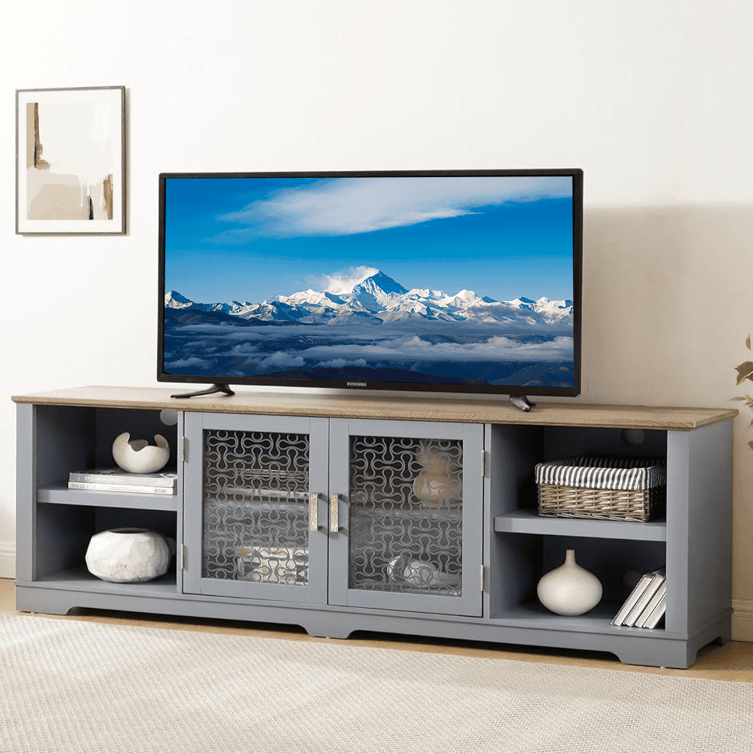 CKEASEAN Modern Entertainment Center with Fluted Glass Doors, 70 ...