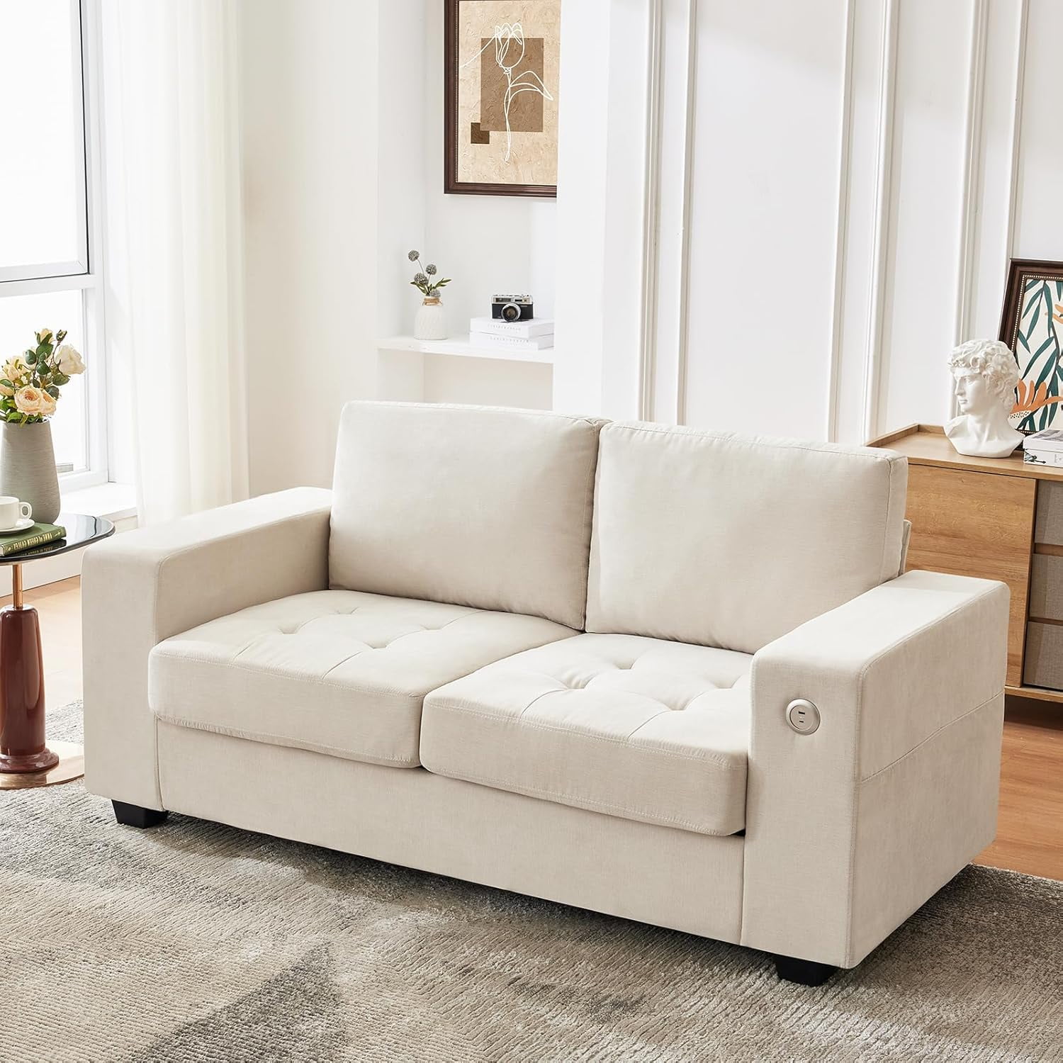 70" Modern Loveseat Sofa with USB Charging Ports & Side Pockets ...