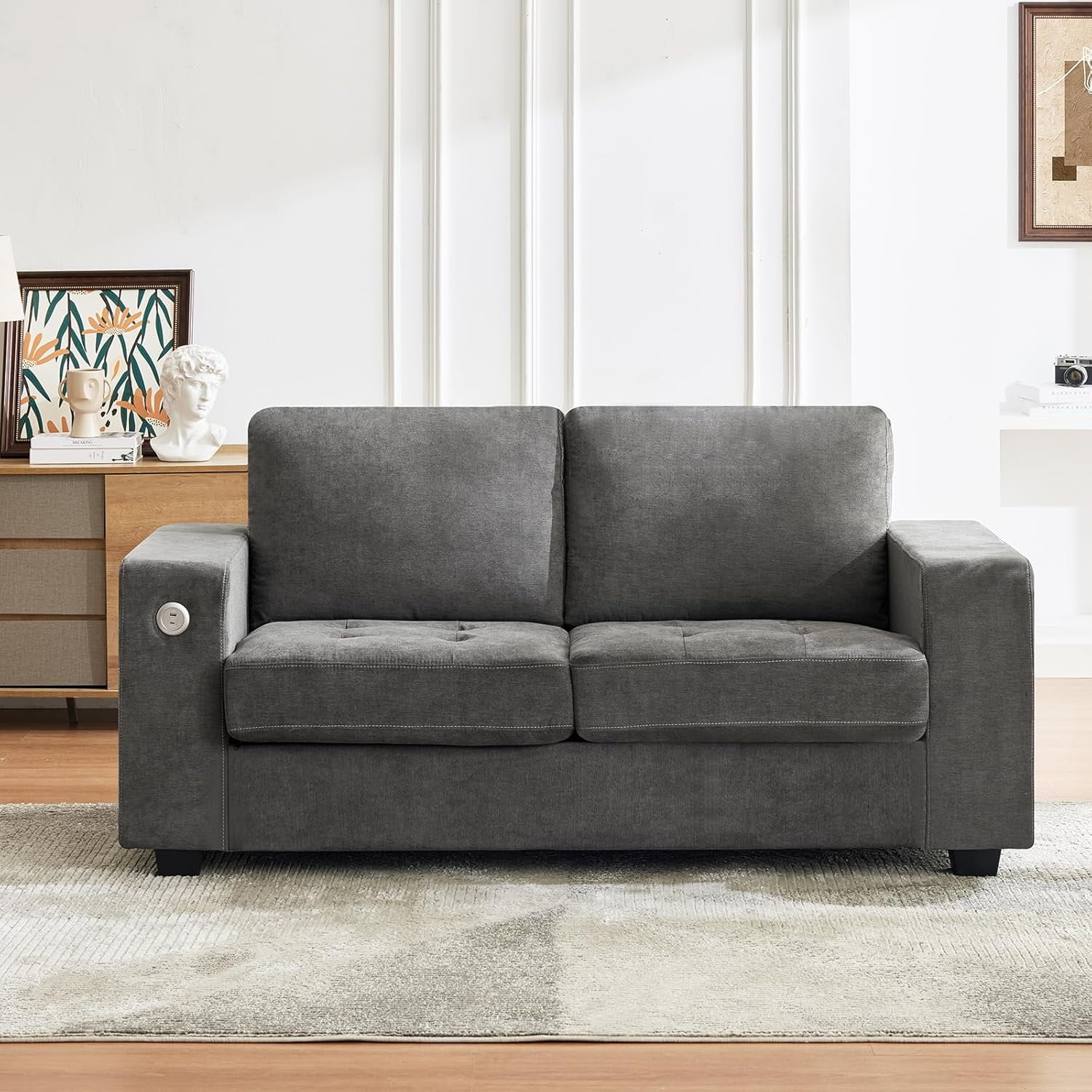 70" Modern Loveseat Sofa w/ USB Charging Ports&Side Pockets, Chenille ...