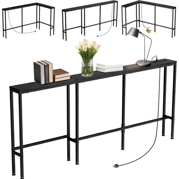 70" Narrow Console Sofa Table with Power Outlets & 2 Ports, L Shaped ...