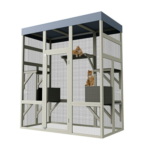 70" Outdoor Catio Enclosure with Window Access - Weatherproof Cat Cage ...
