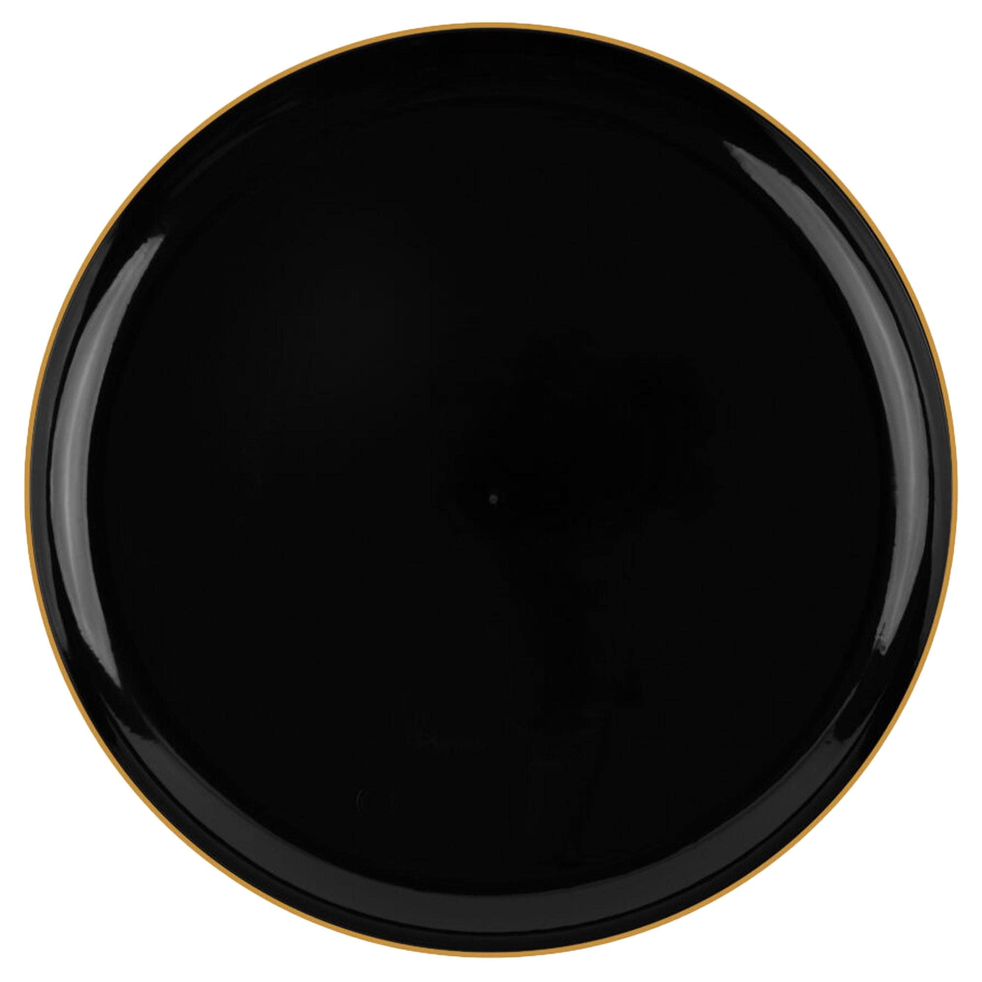 (70 PACK) EcoQuality 8.6" inch Round Black Plastic Plates with Gold Rim ...