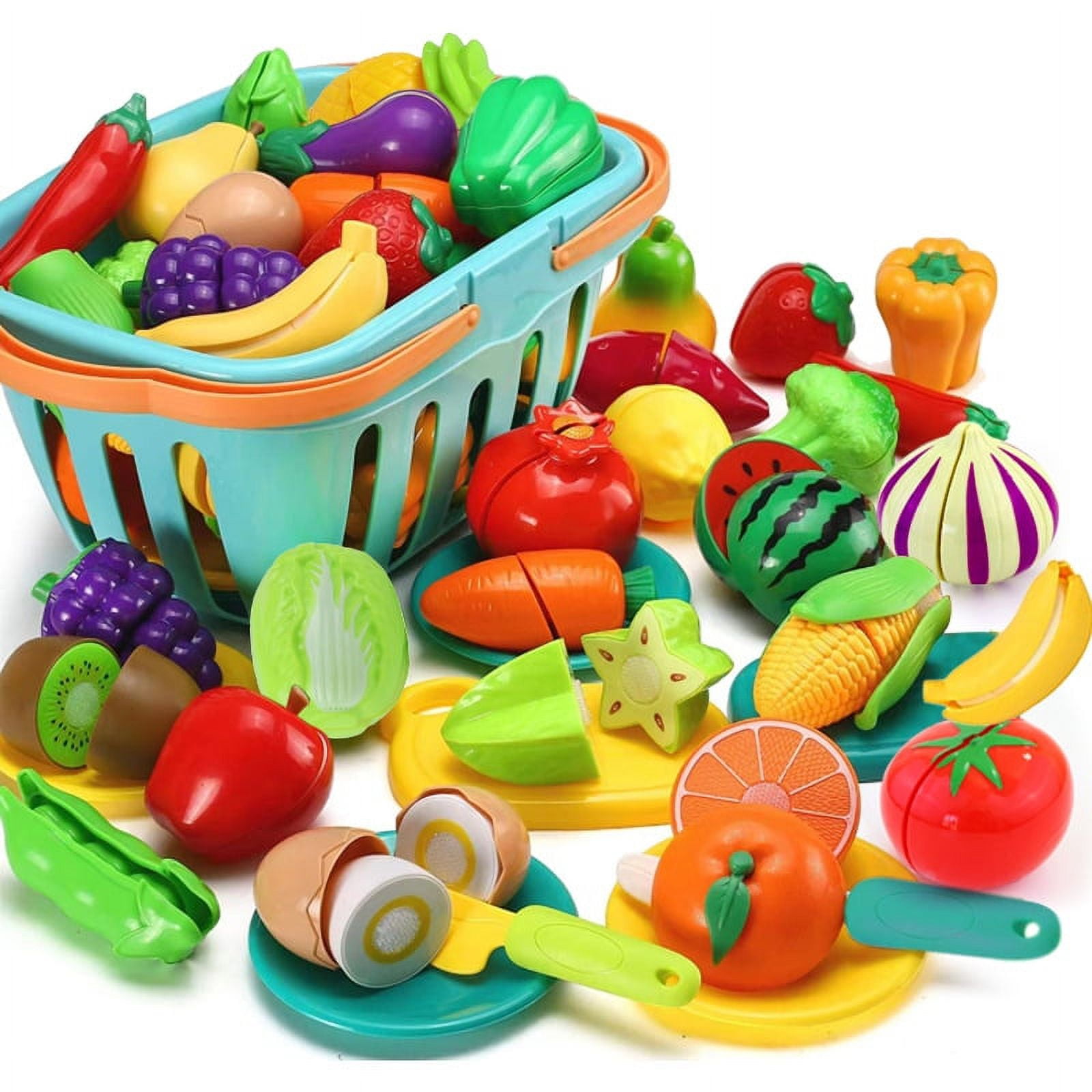 70 PCS Kids Kitchen Play Food Set, Pretend Cooking with Fruits ...