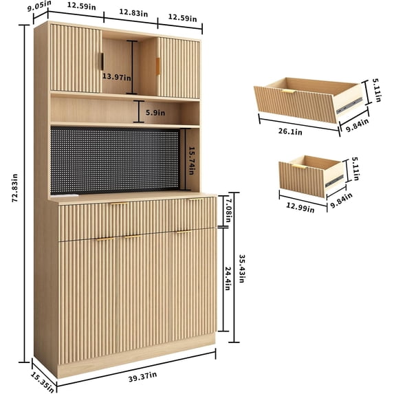 70" Pantry Cabinet with Charging Station, Tall Kitchen Storage Cabinet ...