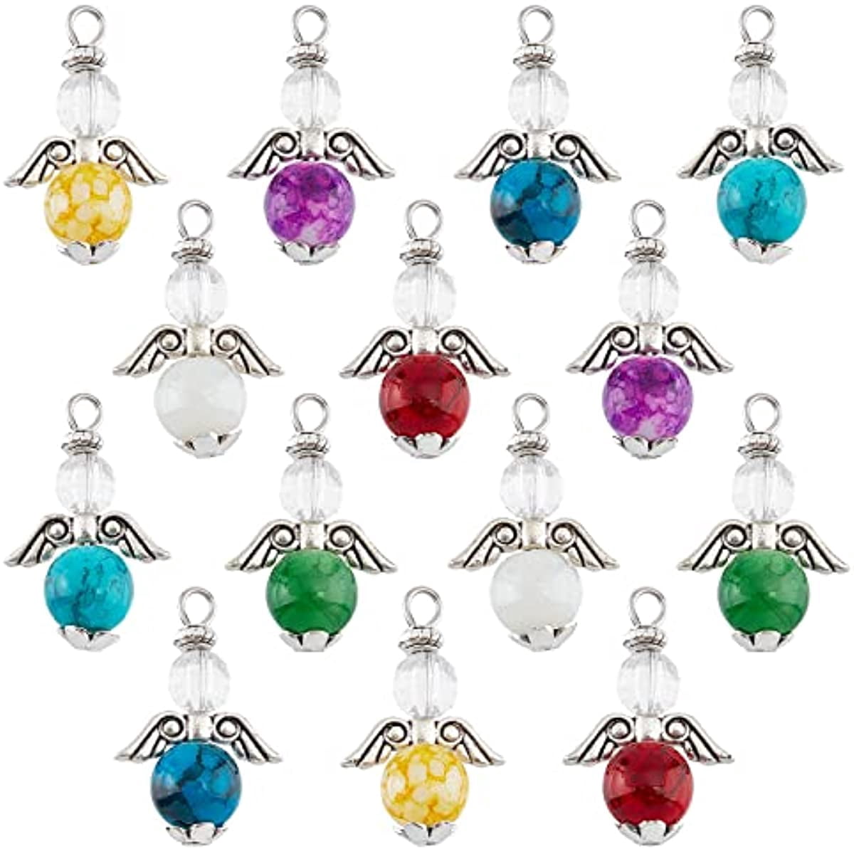 70 Pcs 7 Colors Angel Wing Pendant Beads Fairy Angel Charms Pendants ...