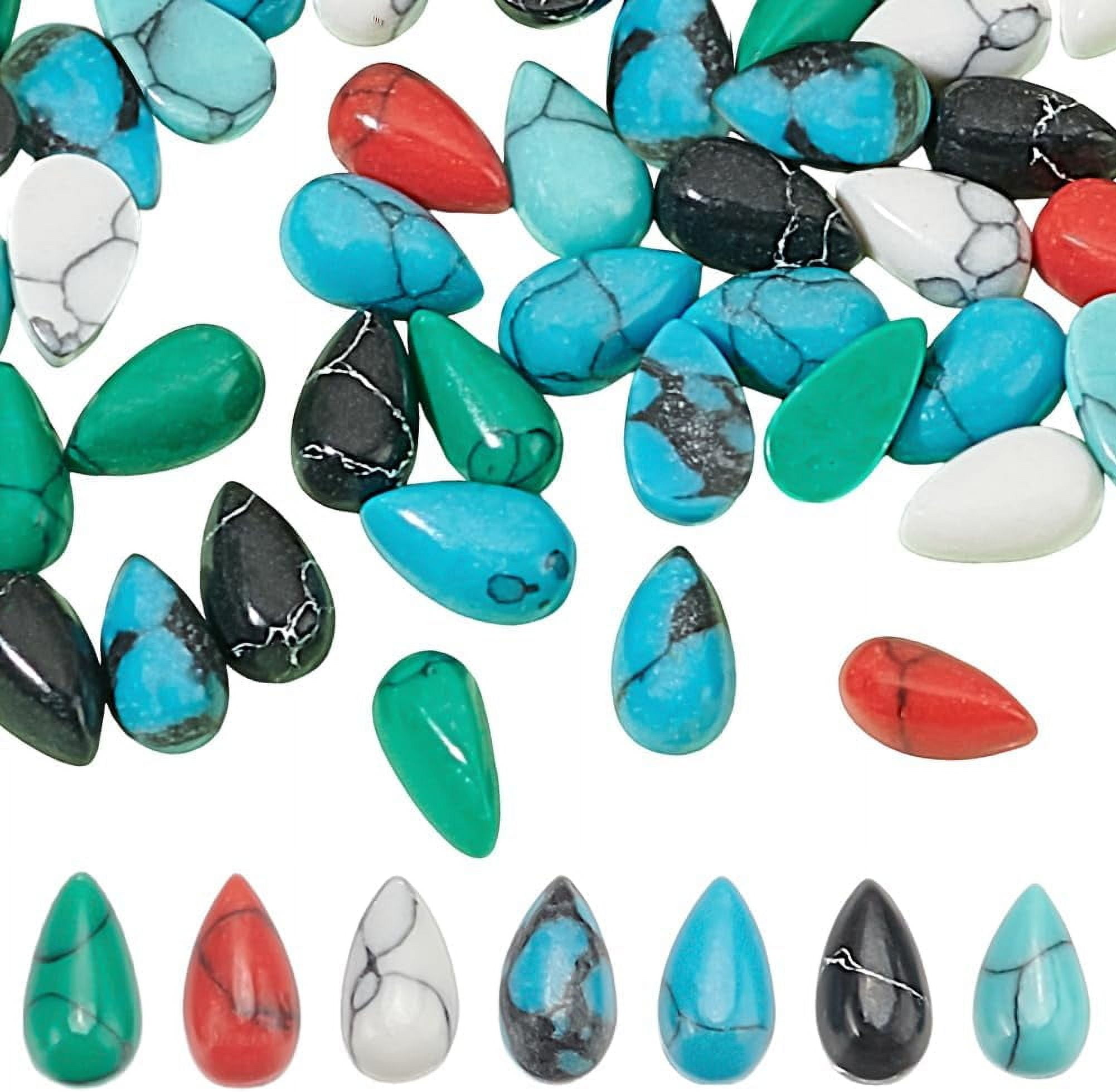 70 Pcs 7 Styles Gemstone Cabochons Colorful Synthetic Turquoise Dyed ...