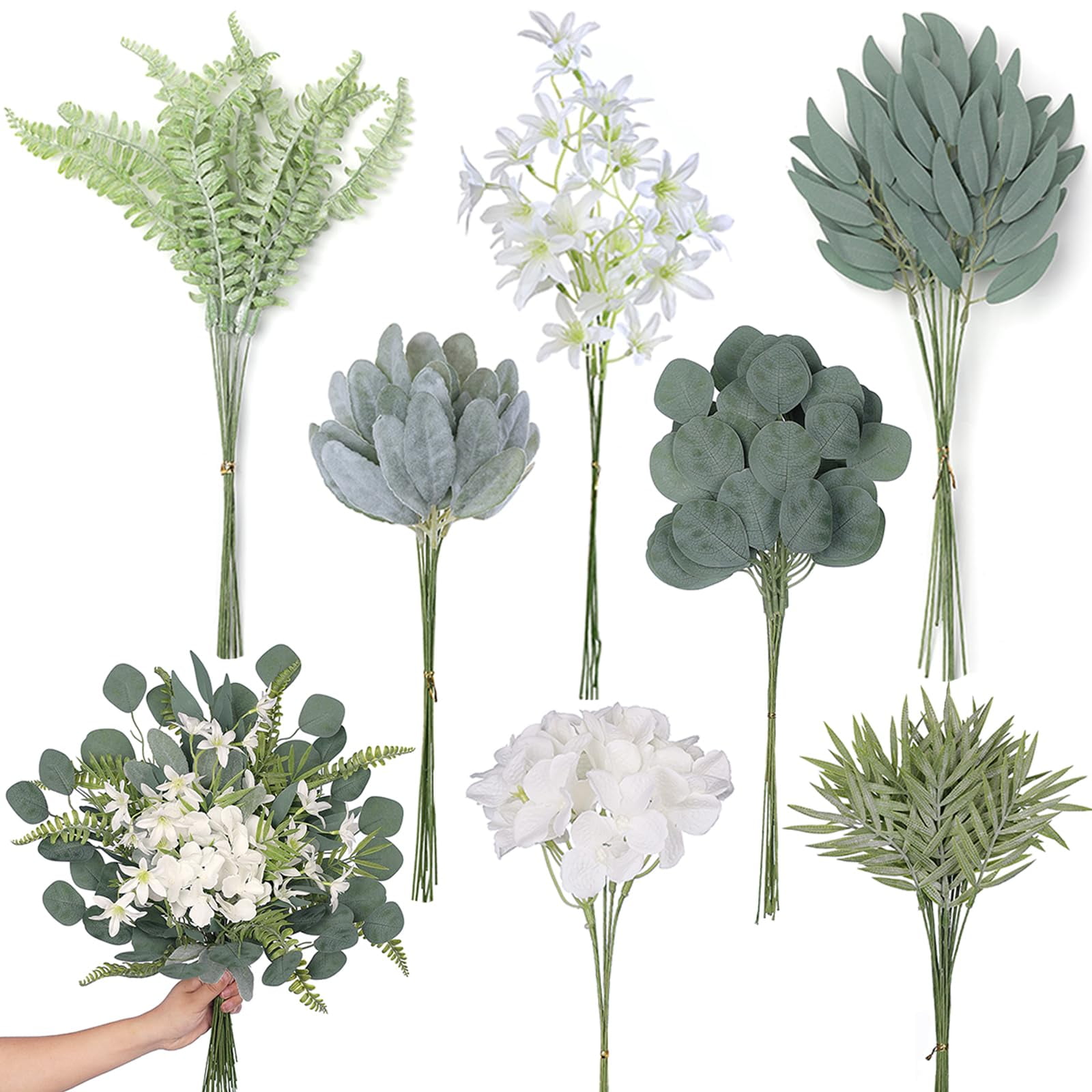 70 Pcs Artificial Greenery Stems Box Set,with 8 Kinds of Faux Plants ...