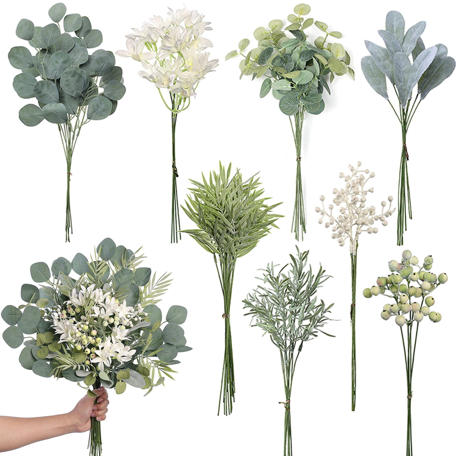 70 Pcs Artificial Greenery Stems Box Set,with 8 Kinds of Faux Plants ...