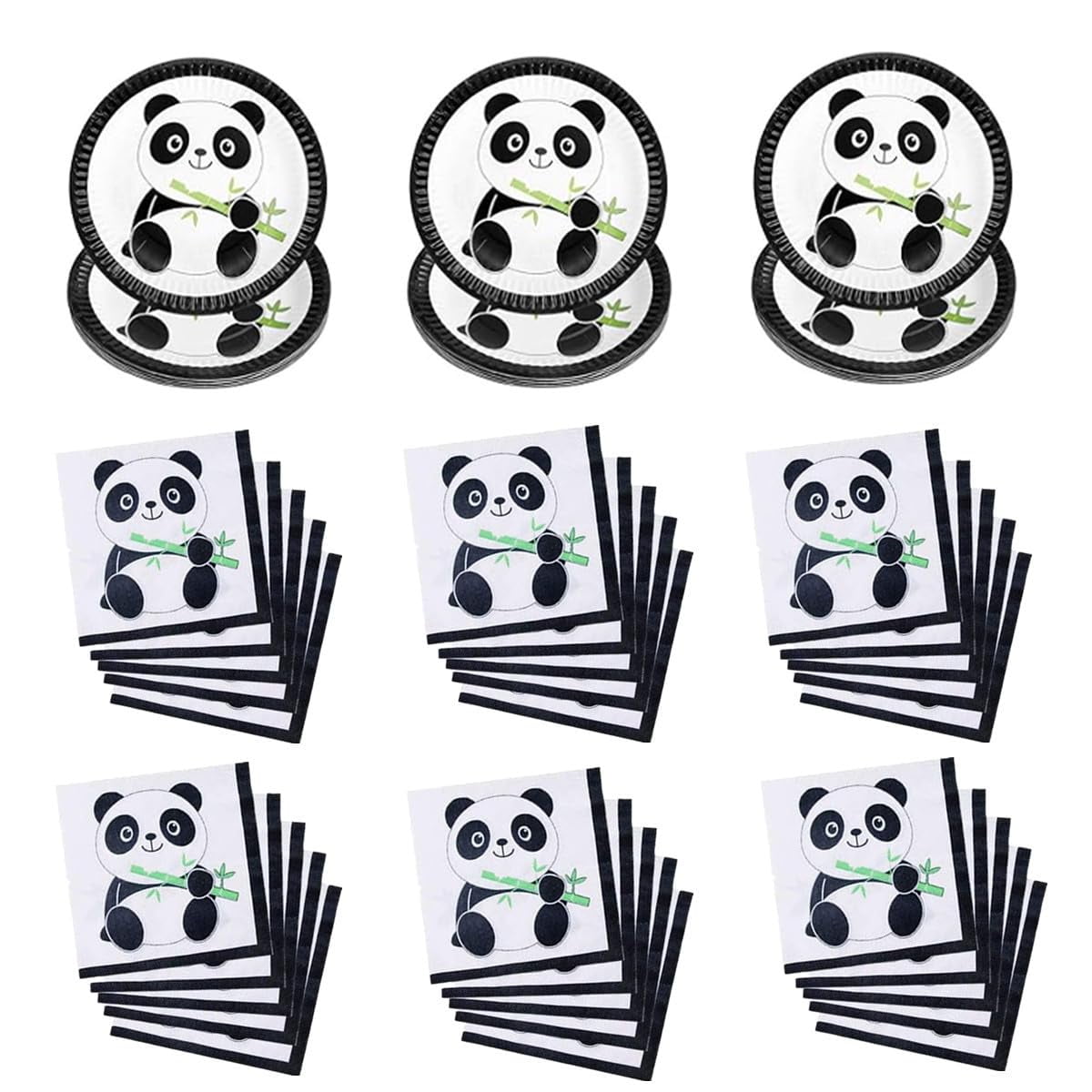 70 Pcs Black White MMF7 Panda Disposable Tableware Set, Include 30 ...