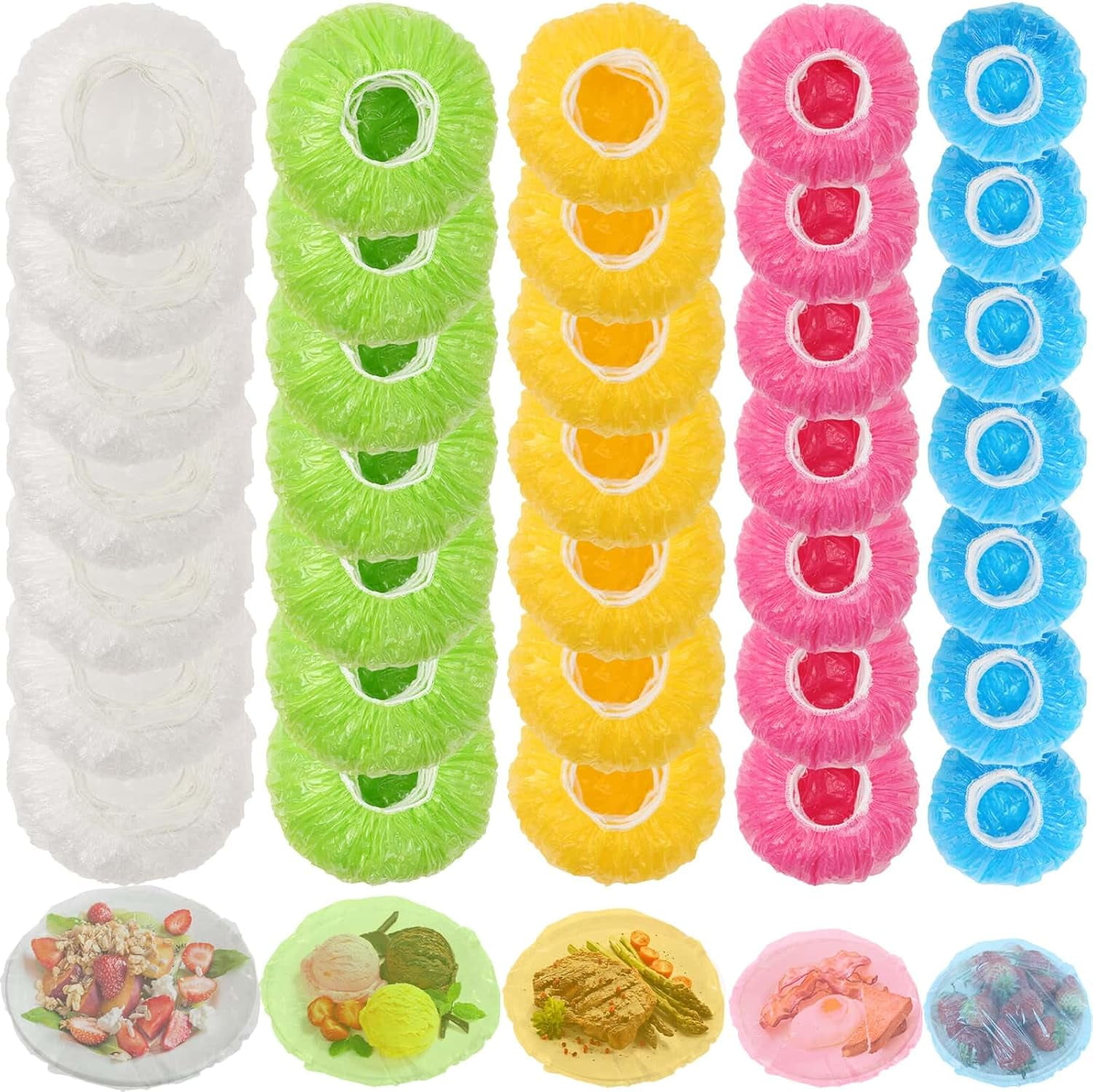 70 Pcs Bowl Covers, 5 Size Plastic Food Covers with Elastic, Colors ...