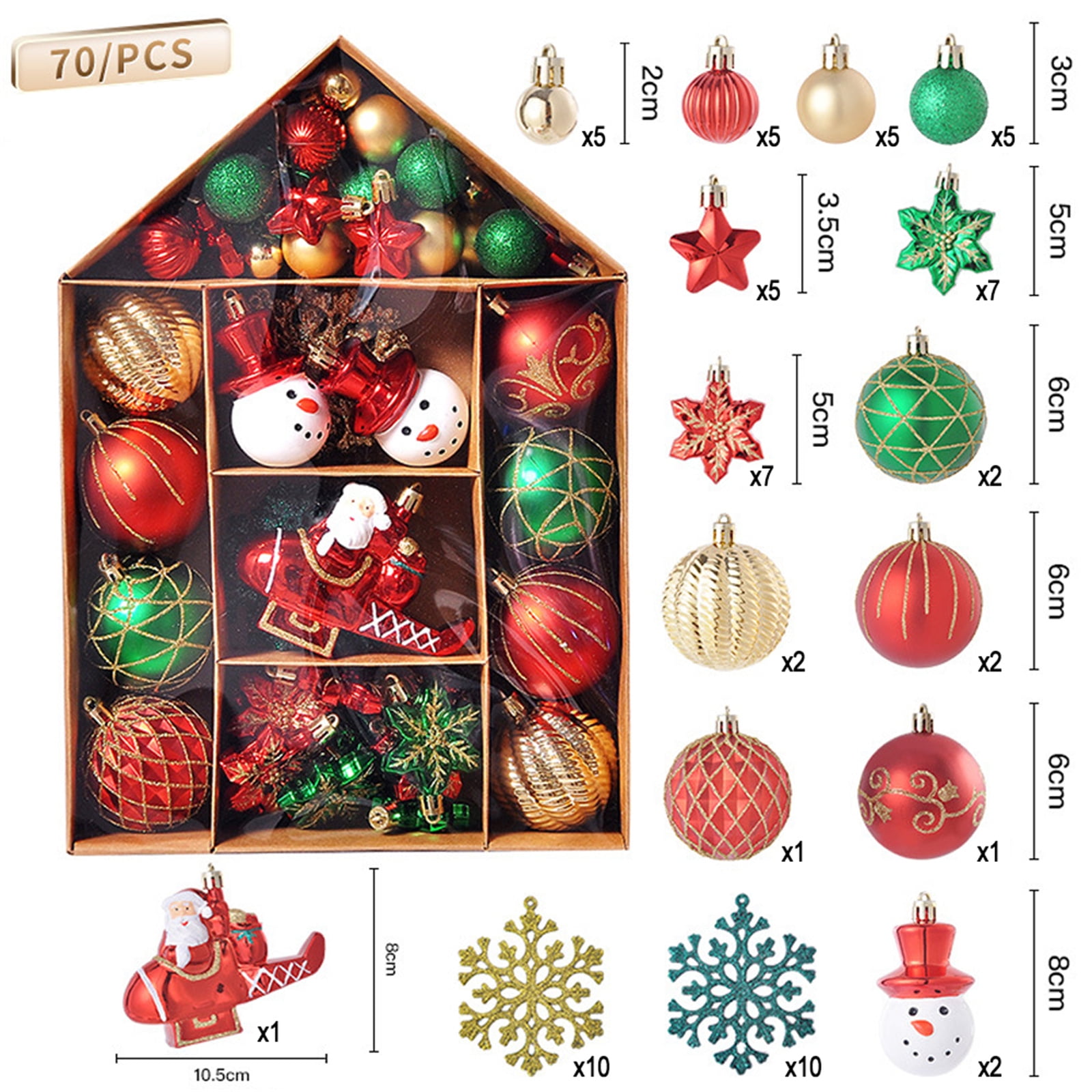70 Pcs Christmas Tree Ornaments Set, Assorted Hanging Ornaments ...