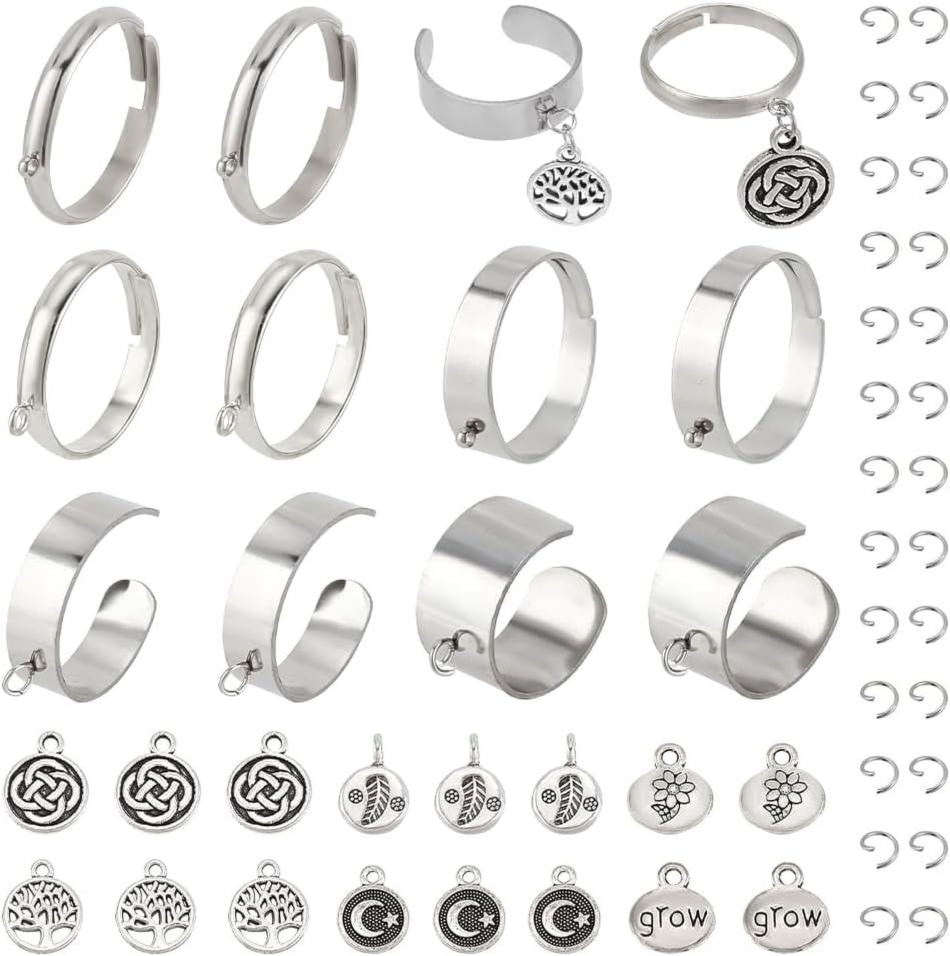 70 Pcs DIY Adjustable Ring Stainless Steel Finger Ring Components DIY ...
