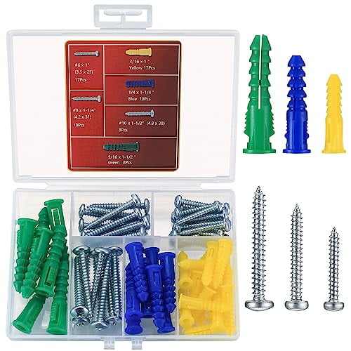70 Pcs Drywall Anchors and Screws Assortment Kit, Ribbed Wall Anchors ...