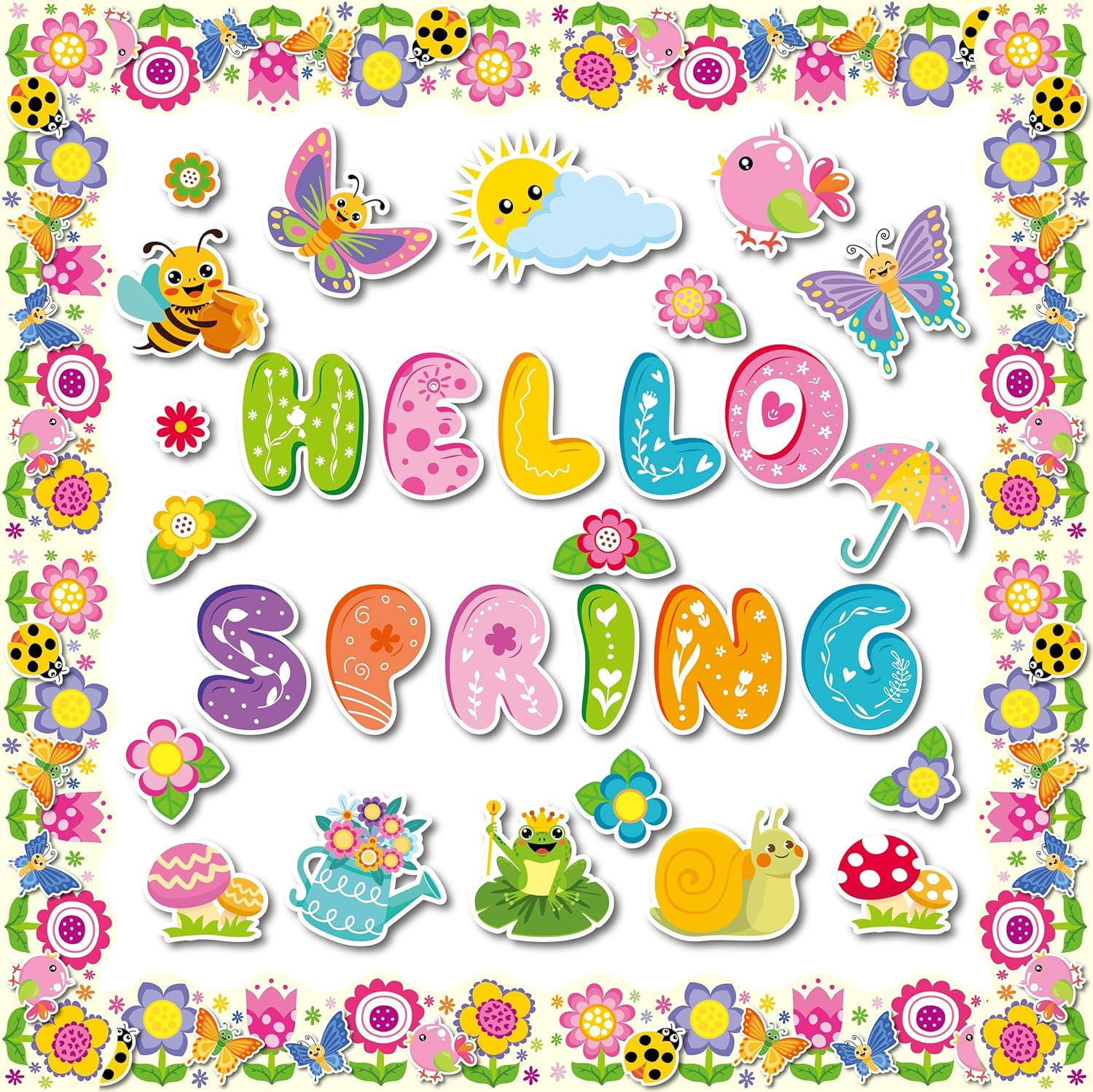 70 Pcs Hello Spring Bulletin Board Decorations - Colorful Hello Spring ...