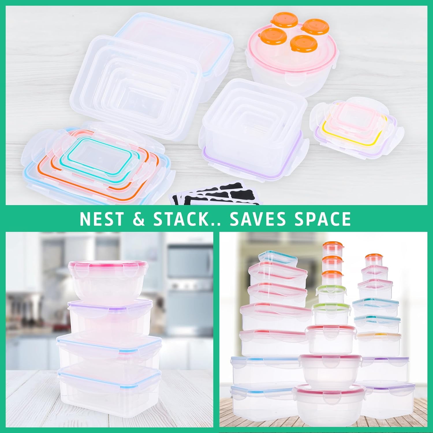 70 Pcs Large Food Storage Containers with Lids Airtight-2500ML to Small ...