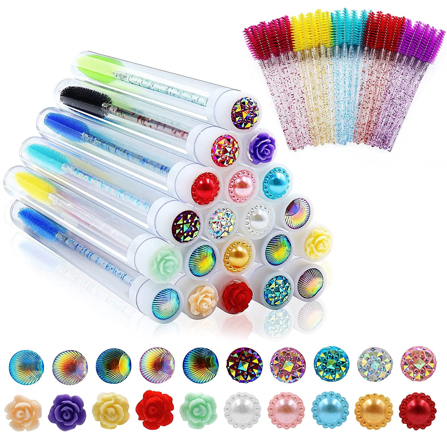 70 Pcs Lash Brush, Mascara Wands Set Includes 20 Lash Wand Tubes and 50 Replaceable Crystal ...