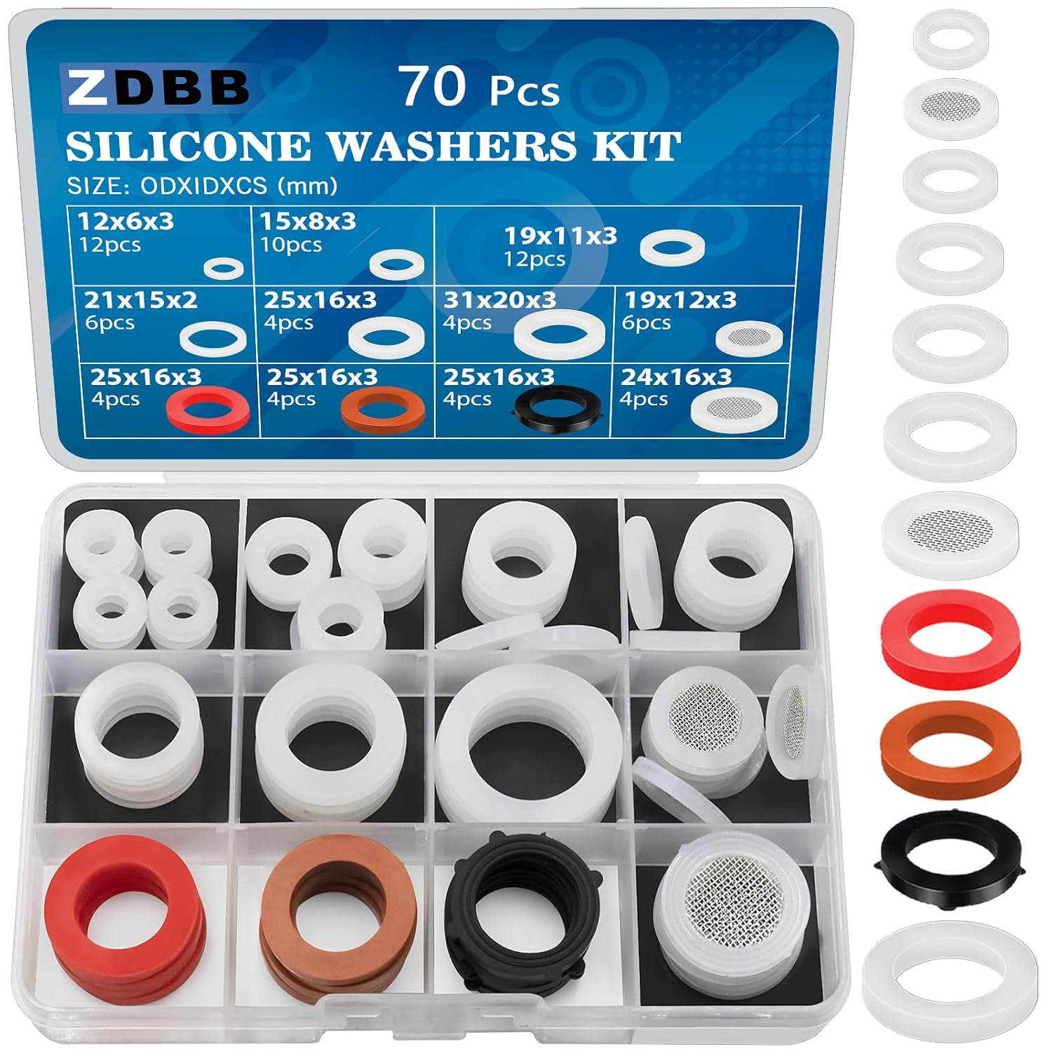 70 Pcs Plumbing Silicone Gasket Assortment Kit VMQ Washer ood Grade or ...
