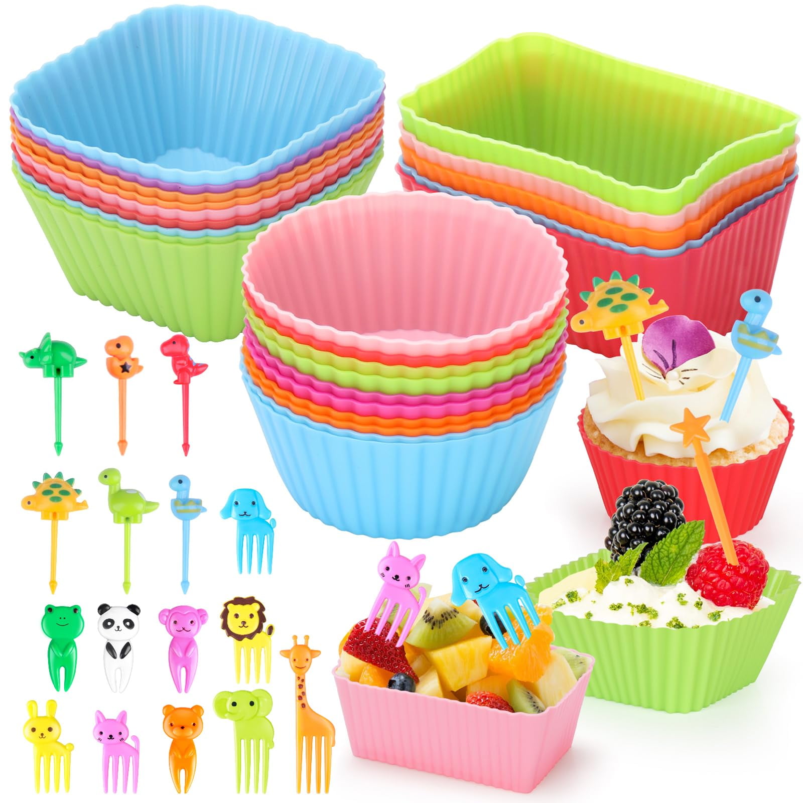 70 Pcs Silicone Bento Box Dividers, Reusable Cupcake Liners for Baking ...