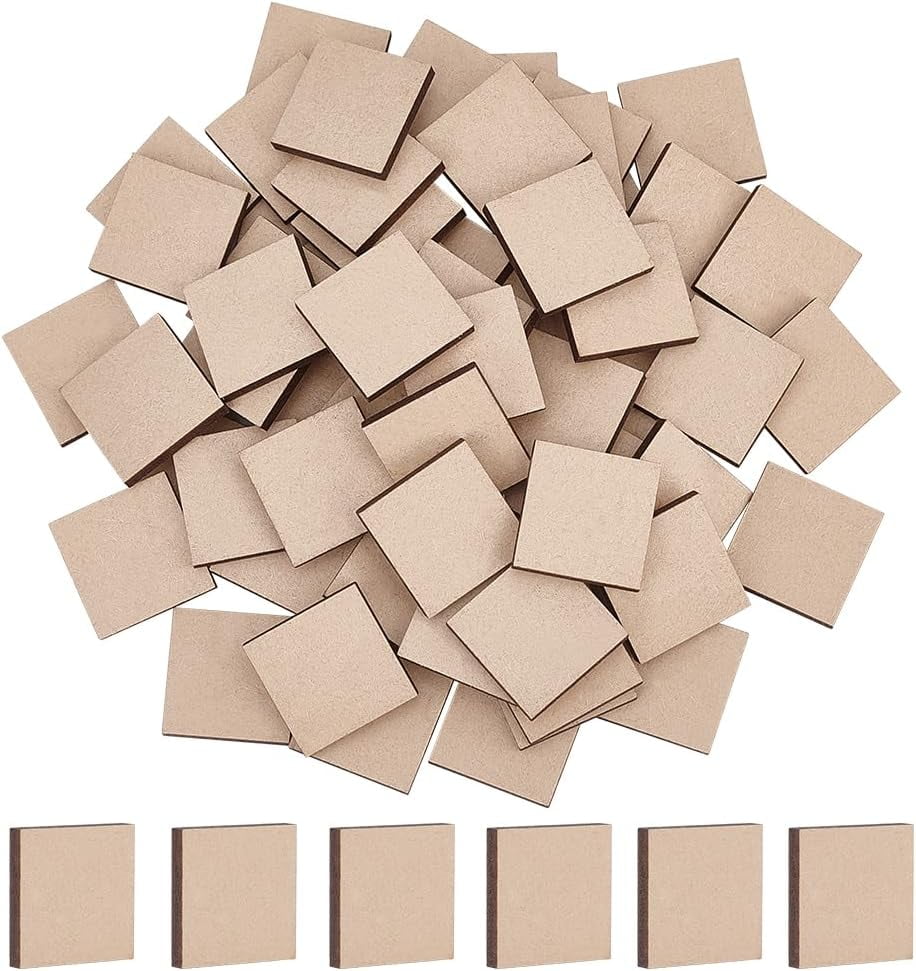 70 Pcs Square 0.8" MDF Bases Burlywood Color Unfinished Blank Wood ...